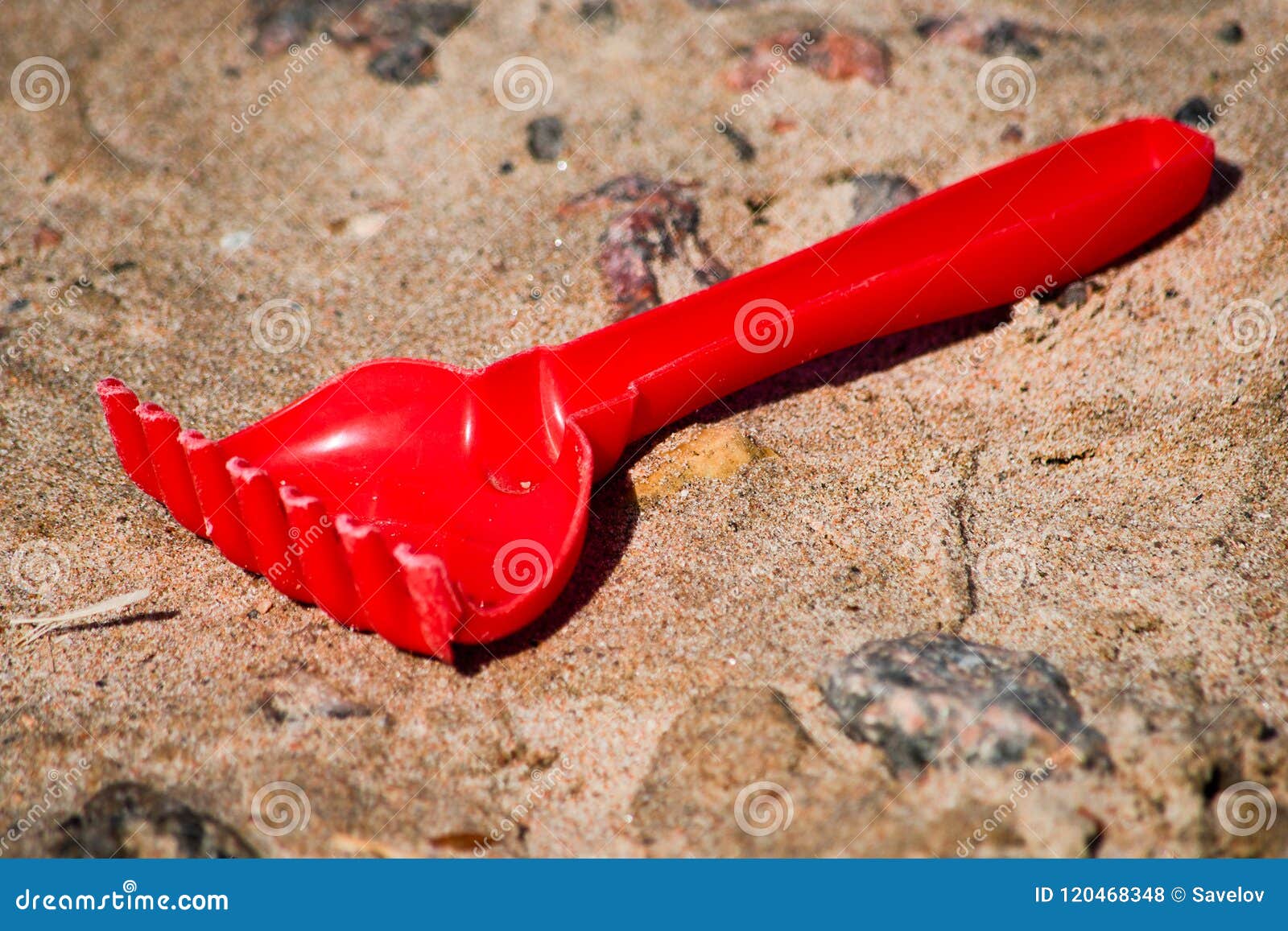 Red Plastic Rake is in the Sand Close Up Stock Photo - Image of leisure ...