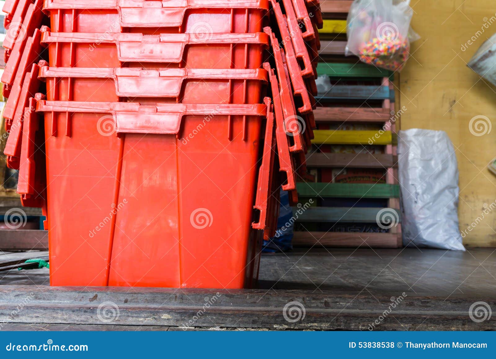 Red Plastic Storage Containers Stock Photo - Image of harvest, empty ...