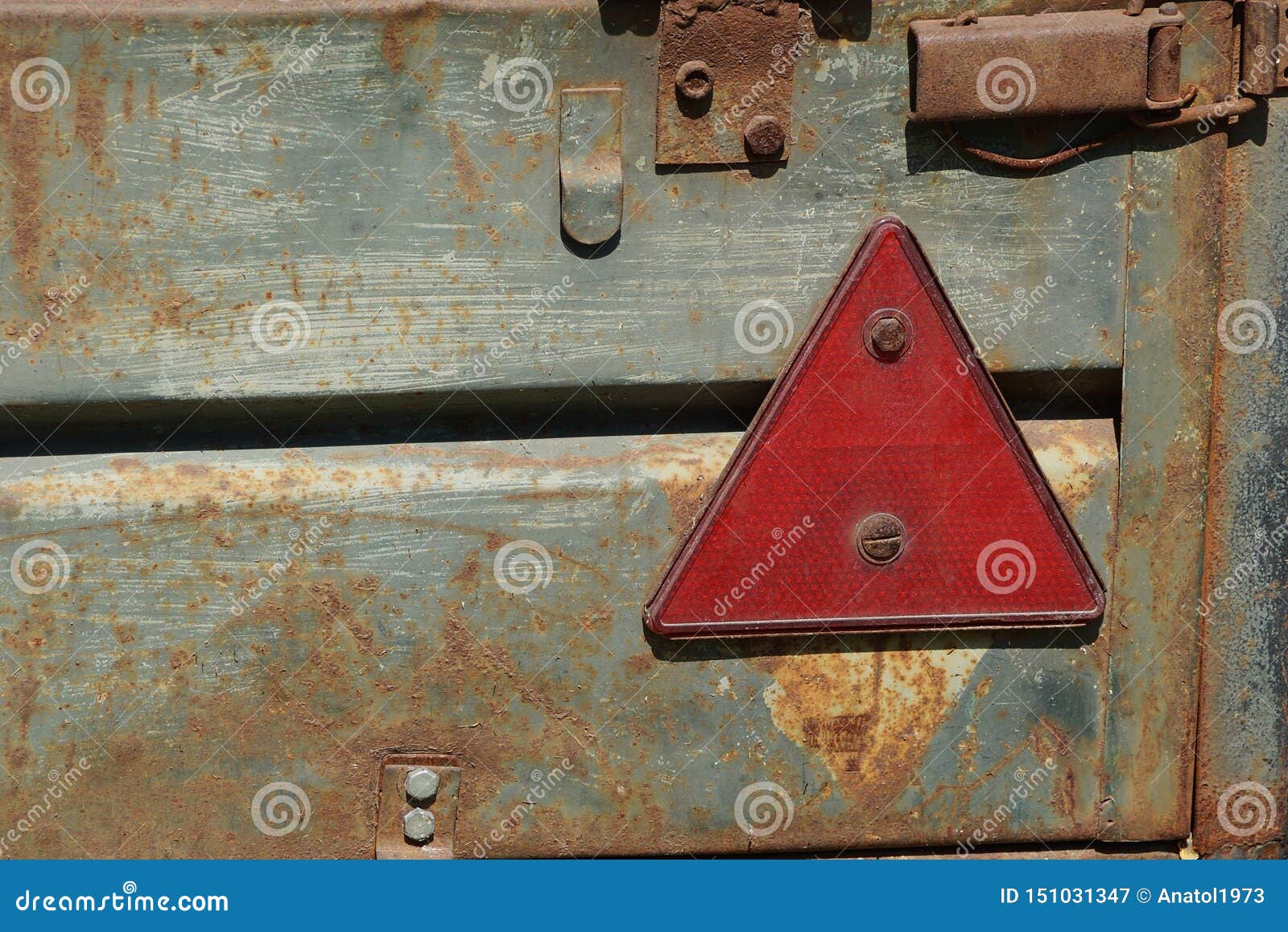 Red Plastic Triangular Sign Reflector on the Trailer Stock Image ...