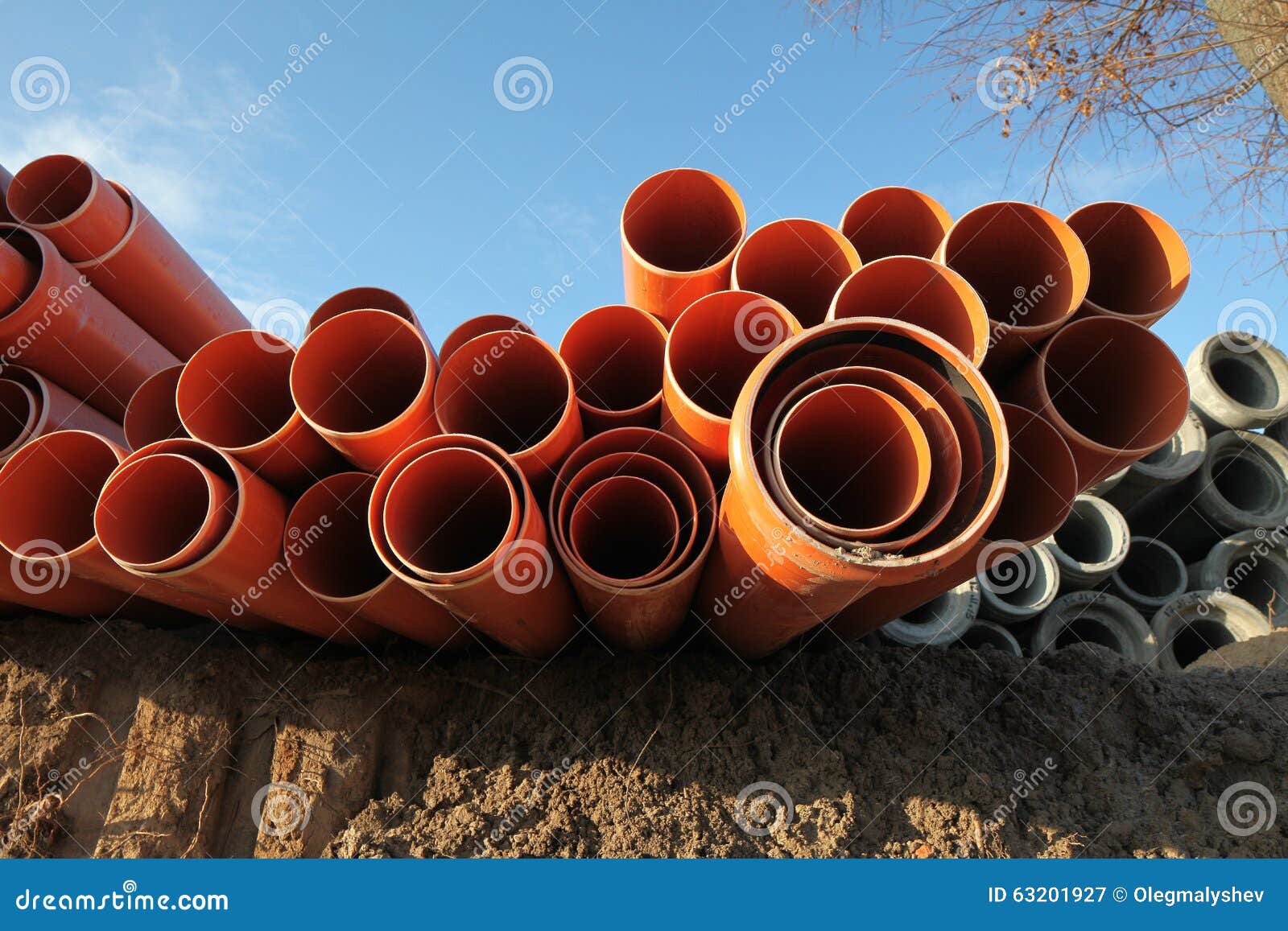 Red plastic water pipes stock image. Image of site, stack - 63201927