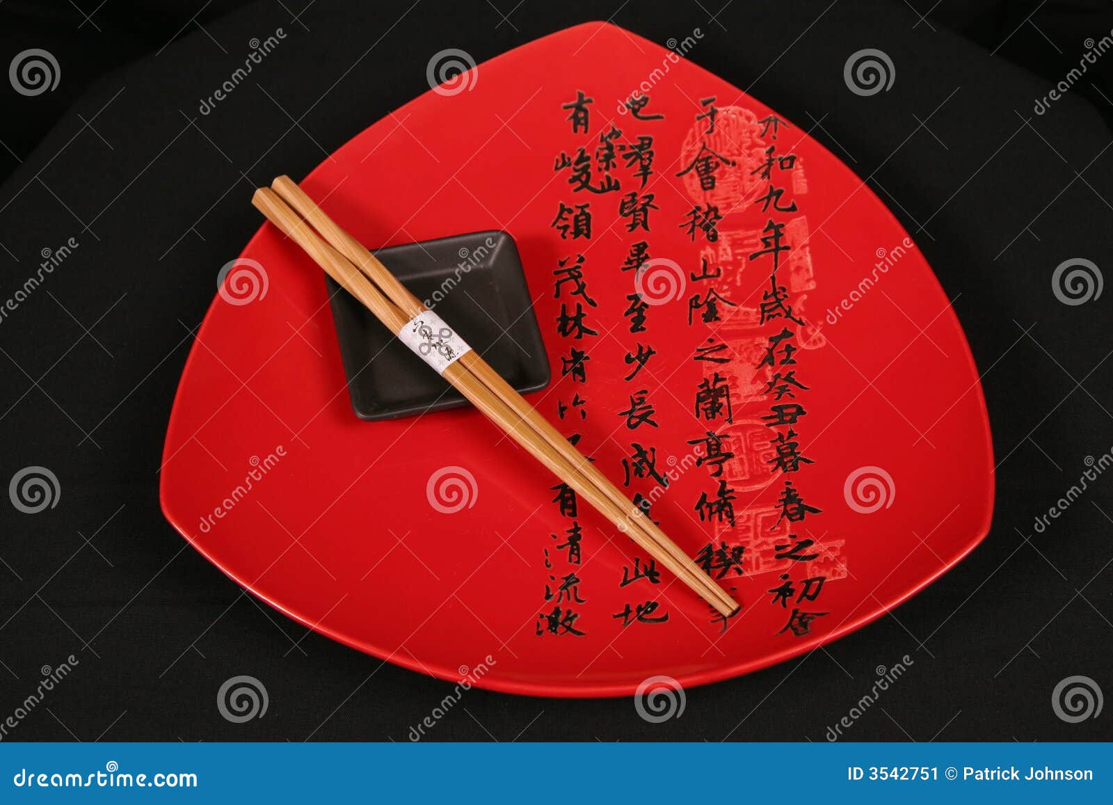 Red Plate with Chinese Letters Stock Image - Image of writing, food ...