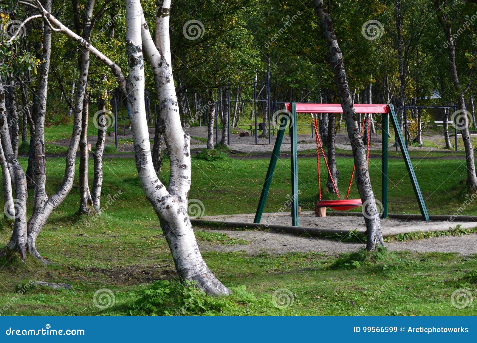 Red playground swing set stock image. Image of wooden - 99566599