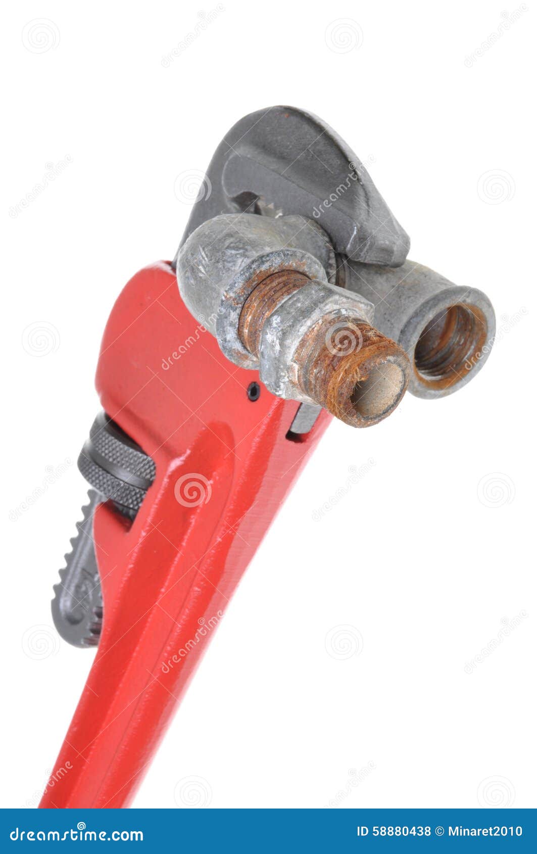 Red Plumbers Pipe Wrench and Plumbing Component Stock Photo - Image of ...