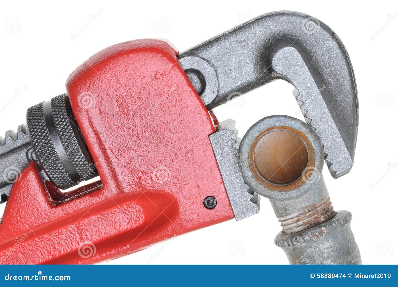 Red Plumbers Pipe Wrench and Plumbing Component Stock Photo - Image of ...