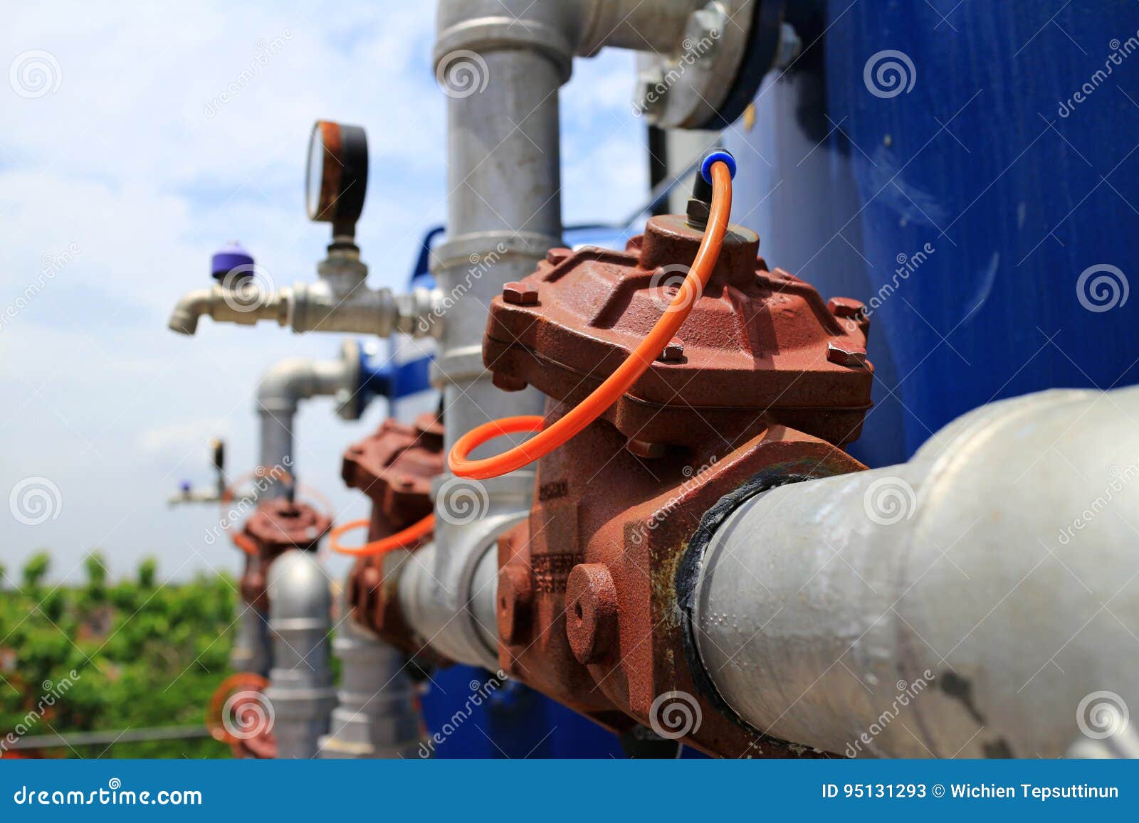 Red Pneumatic Control Valve in Use Stock Image - Image of tank ...