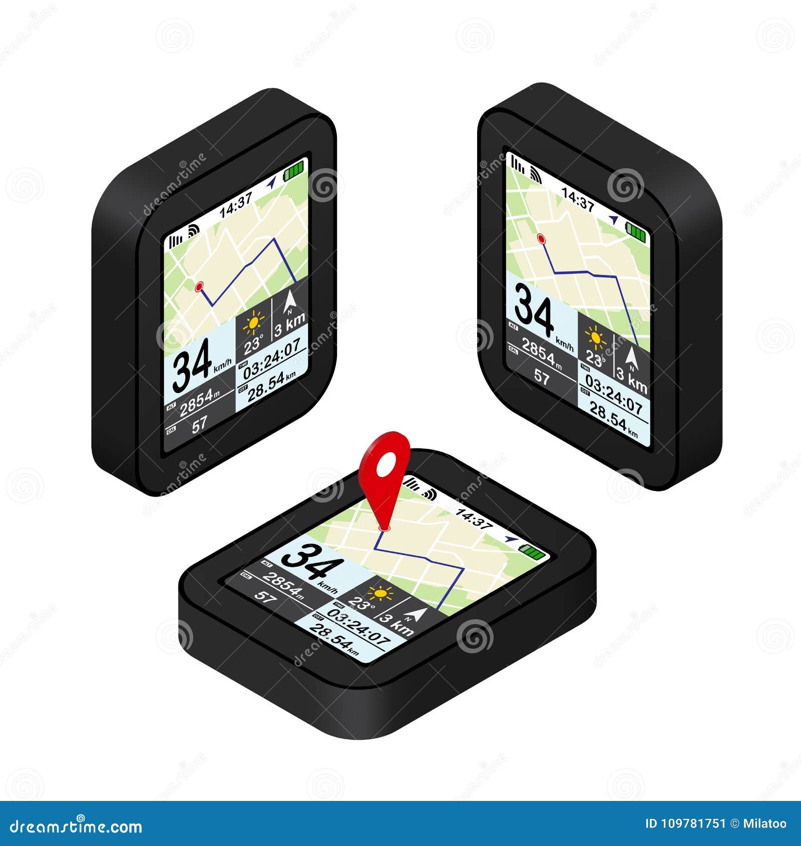 Red Pointer on Map. GPS Navigation Concept. Isometric Illustration ...
