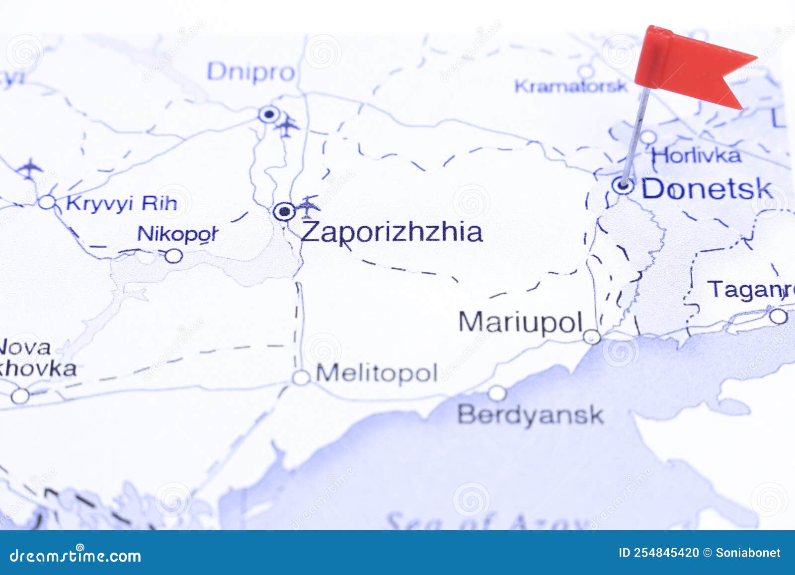 Red Pointing Flag on Donetsk City on Map Stock Photo - Image of vision ...