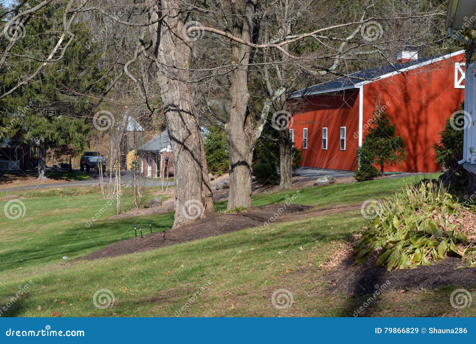 Red Pole Barn on Farm Land stock image. Image of grass - 79866829