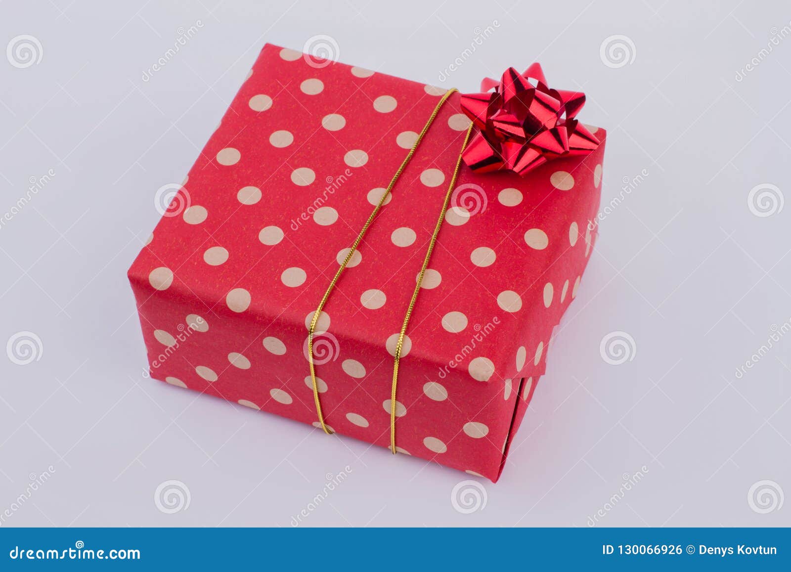 Red polka dot gift box. stock photo. Image of package - 130066926