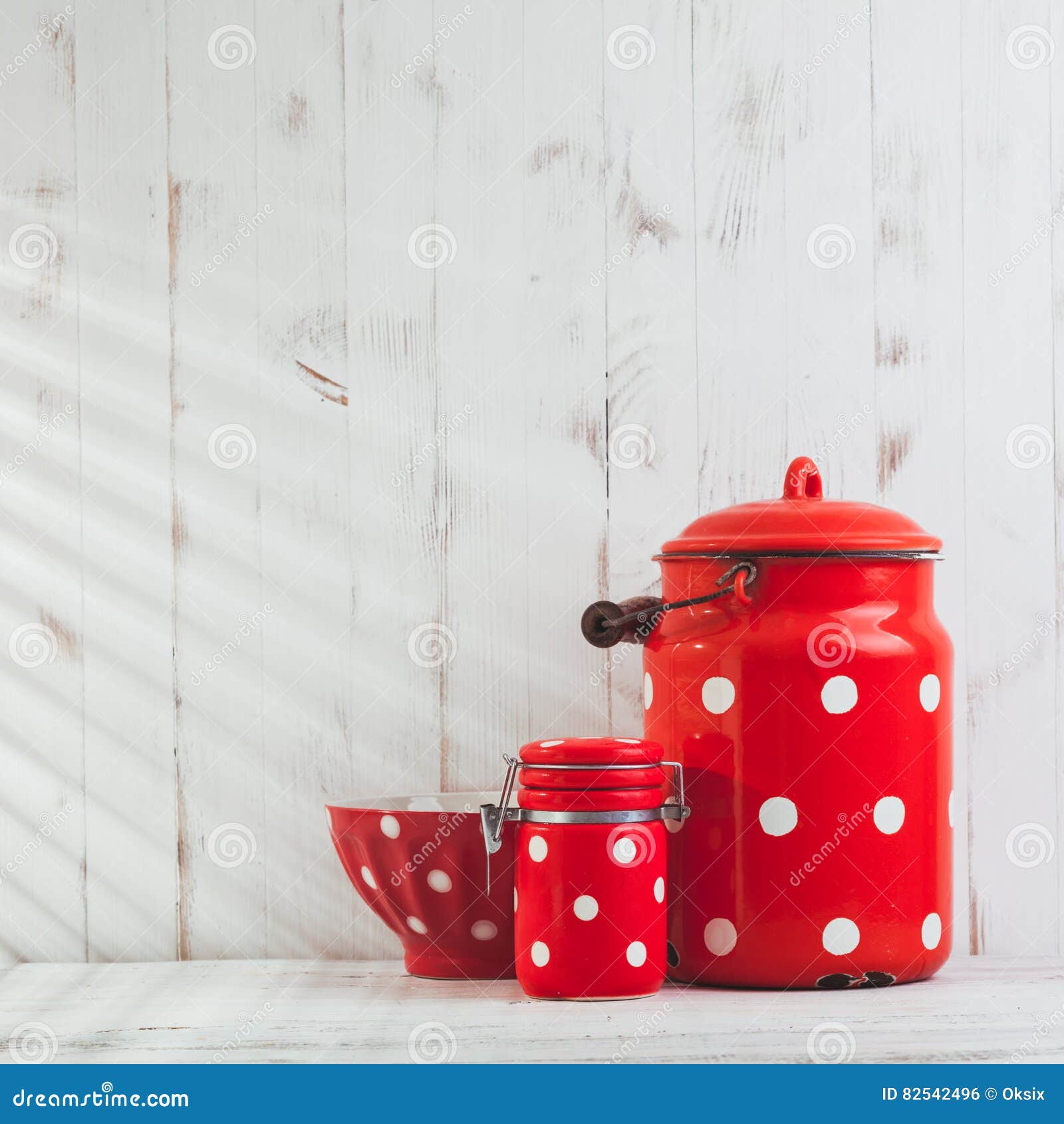 Red polka dot utensils stock photo. Image of bowl, handle - 82542496