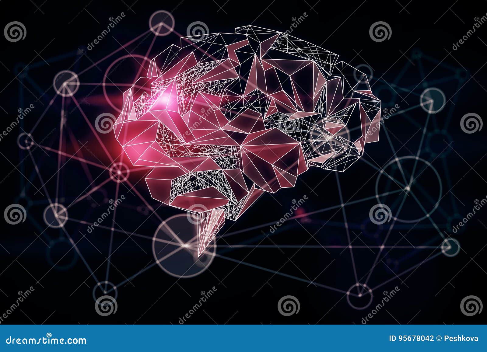 Red polygonal brain stock illustration. Illustration of information ...