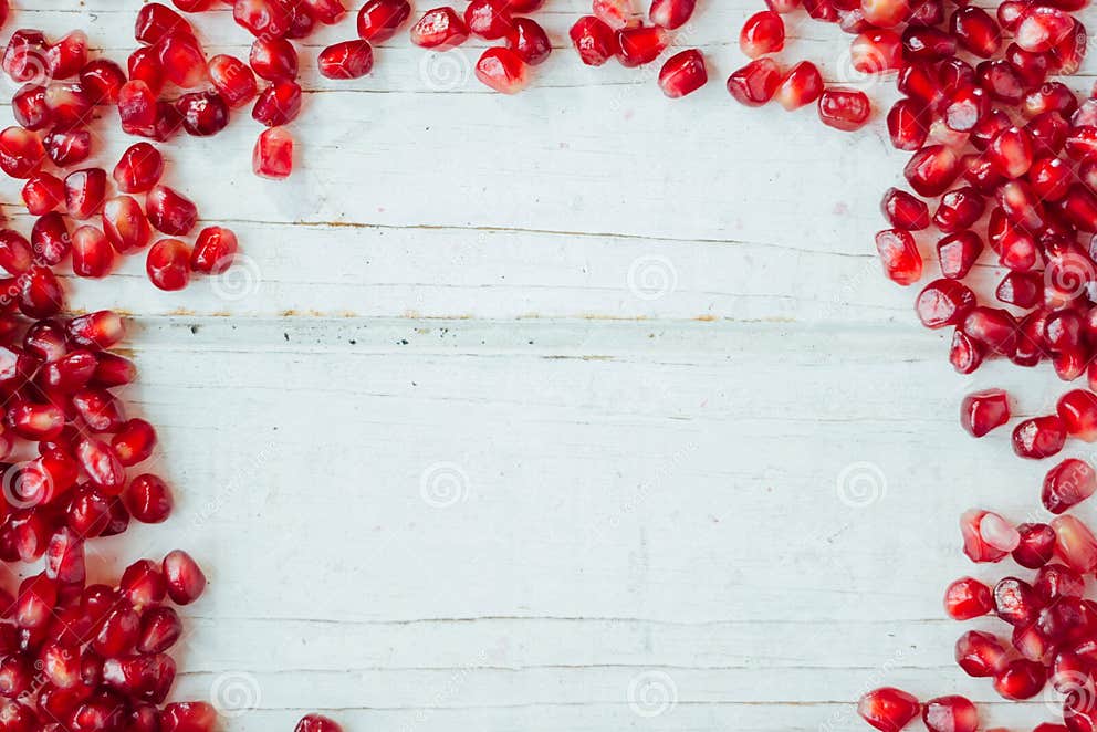 Red Pomegranate Border. Frame of Pomegranate Seeds. Stock Photo - Image ...
