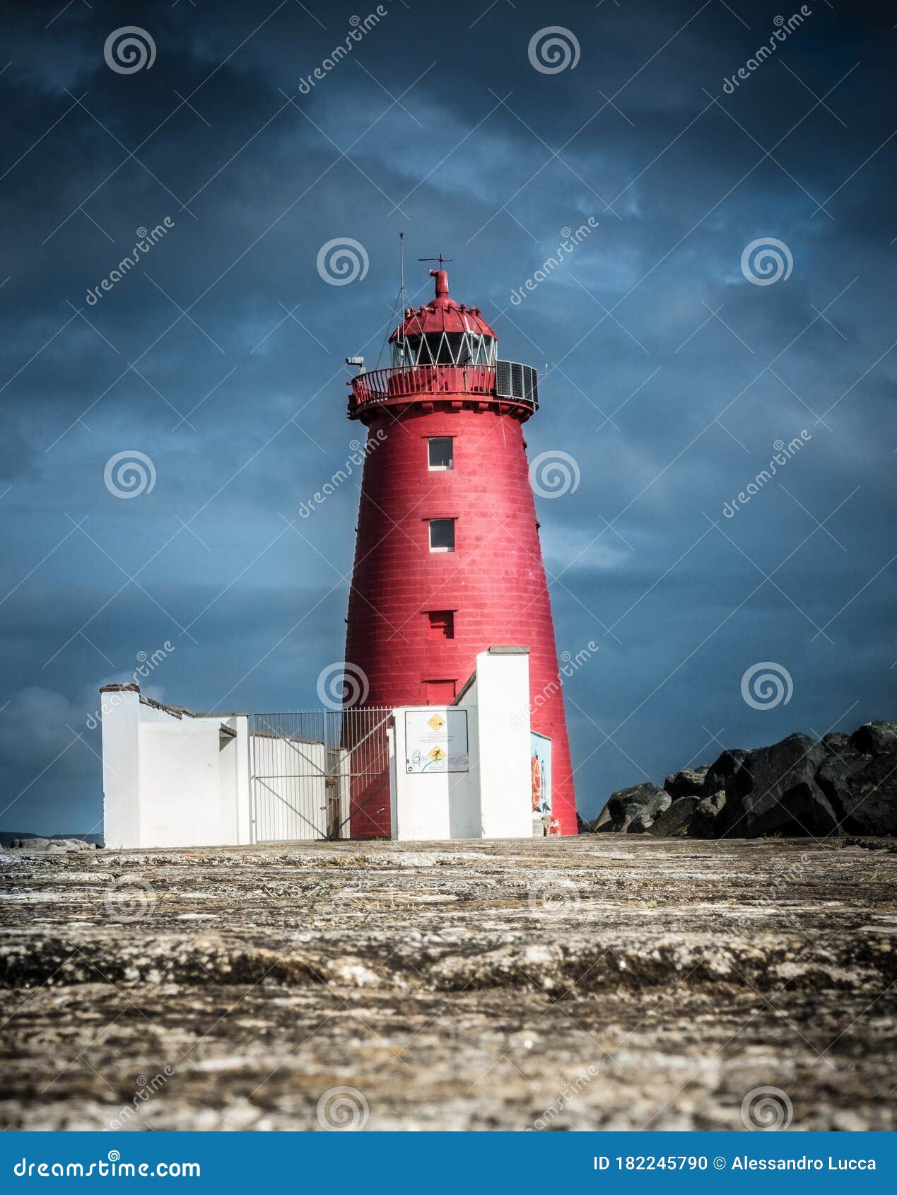 The Red Poolbeg Lighthouse in Dublin Port Stock Photo - Image of port ...