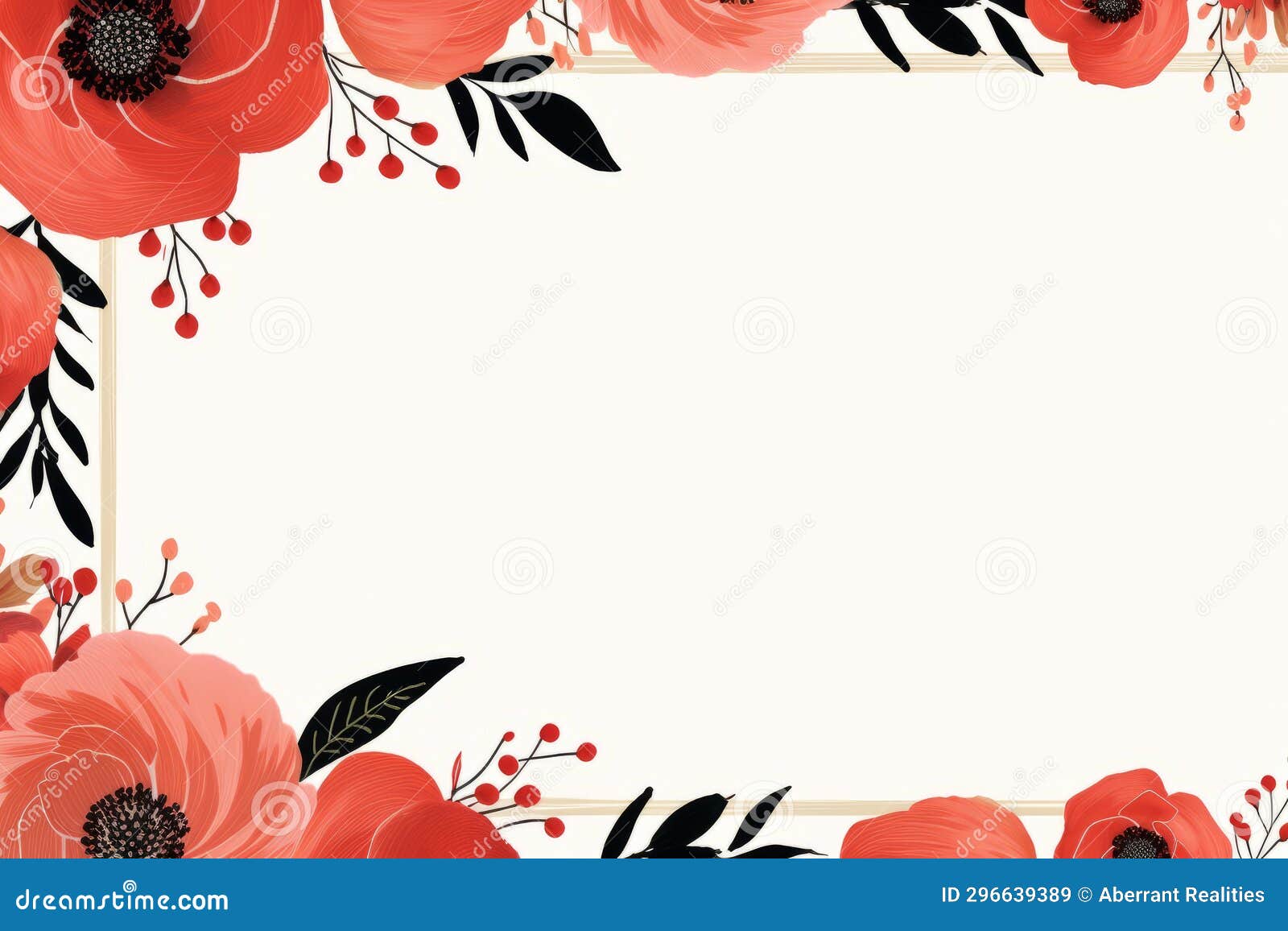 Red Poppies Floral Frame on a White Background Stock Illustration ...