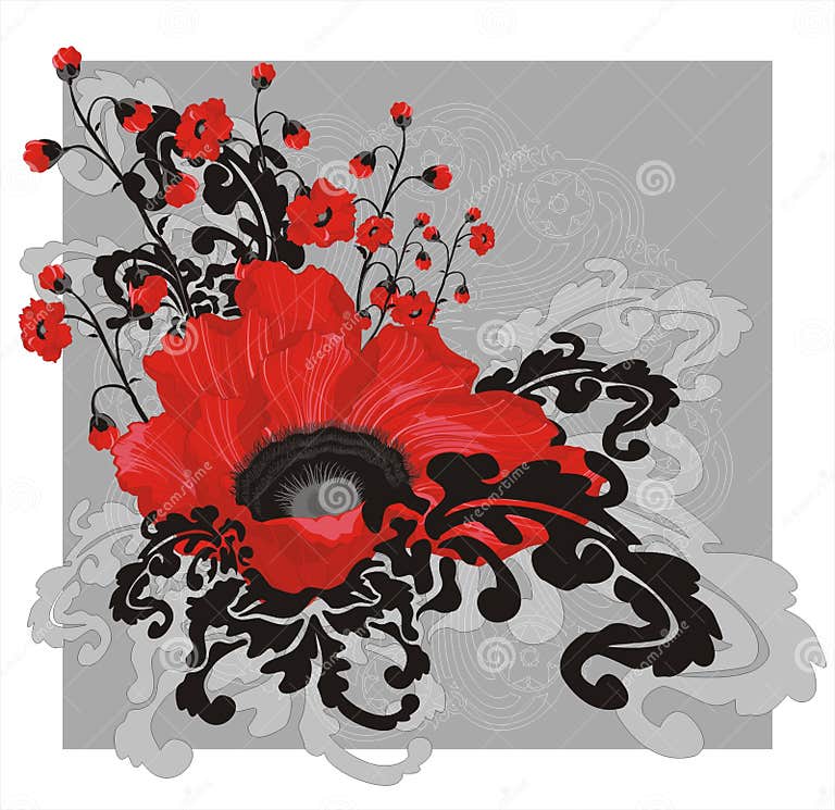 Red poppy stock vector. Illustration of outline, creative - 1269561