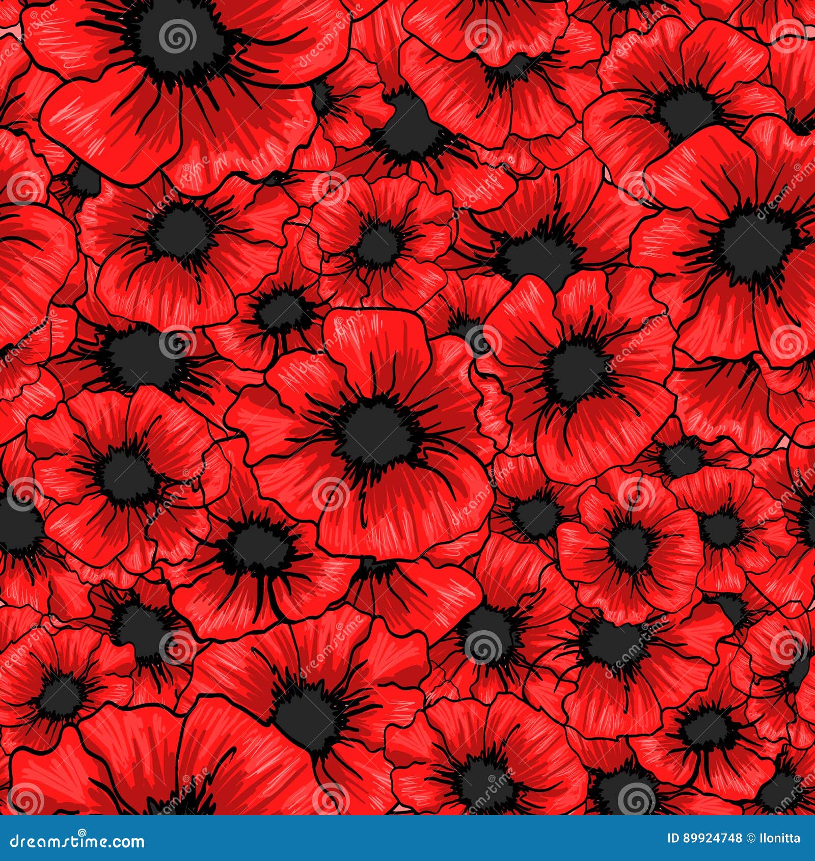 Red Poppy Flower Seamless Pattern For Fabric Textile Design Stock