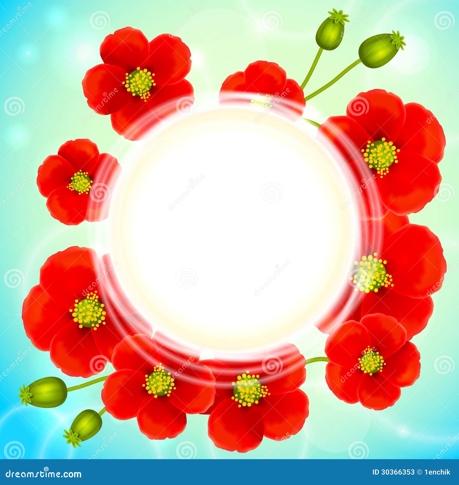 Red Poppy Flowers Vector Round Background Stock Vector - Illustration ...