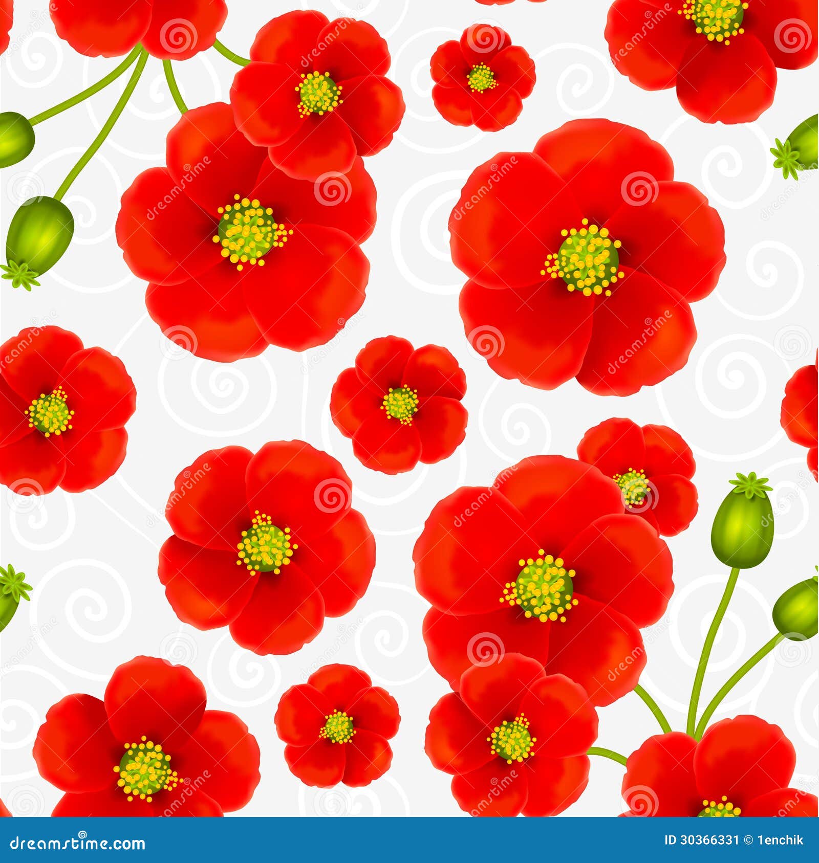 Red Poppy Flowers Vector Seamless Pattern Stock Vector - Illustration ...