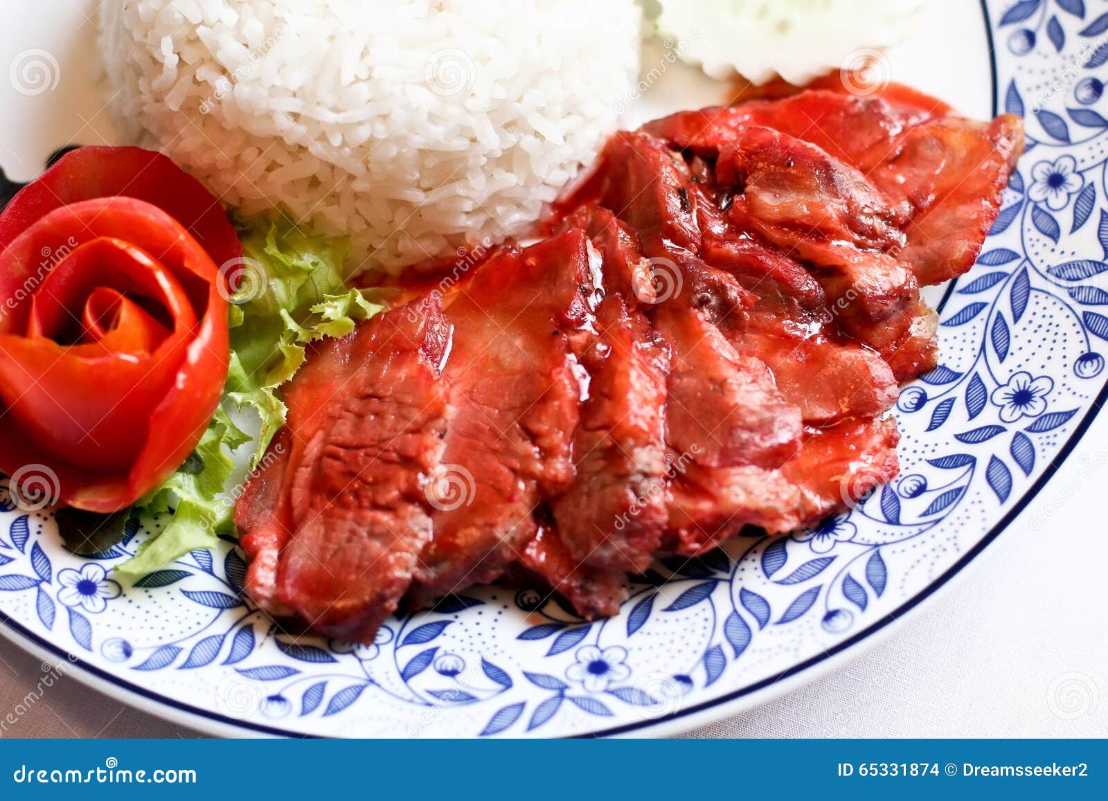 Red pork with rice stock photo. Image of boiled, found - 65331874