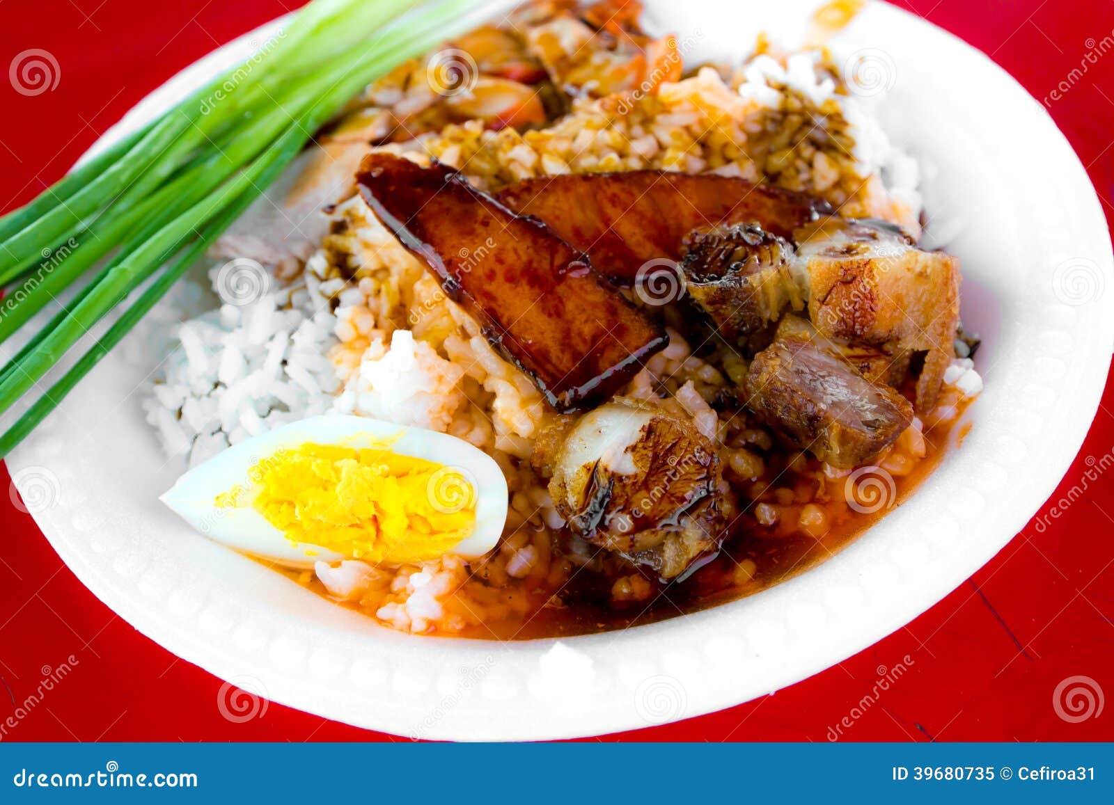 Red pork with rice stock image. Image of sauce, food - 39680735