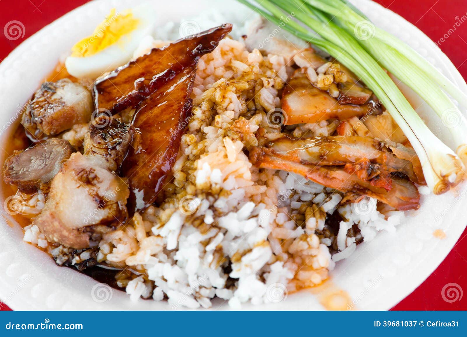 Red pork with rice stock image. Image of sauce, spicy - 39681037