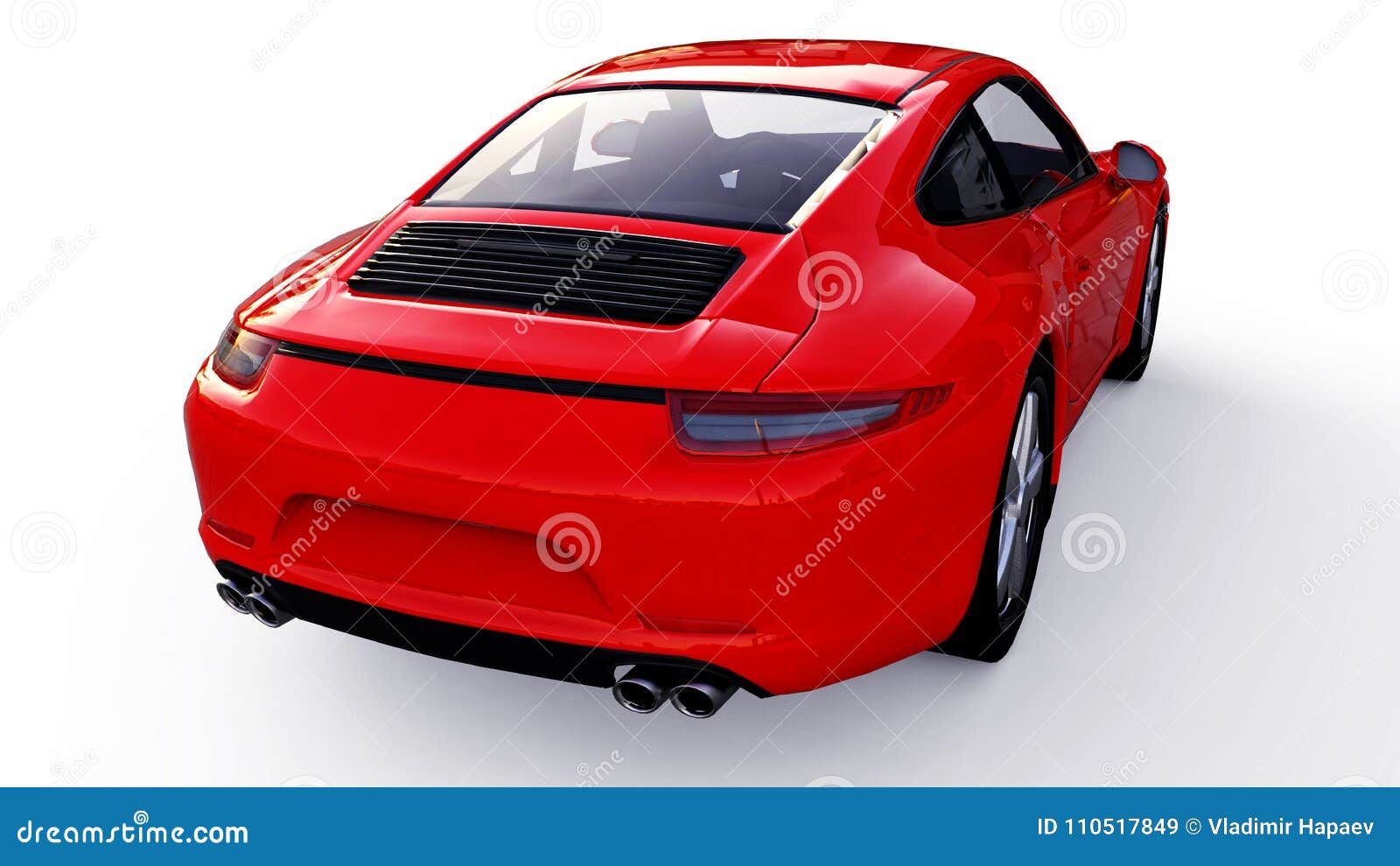 Red Porsche 911 Three-dimensional Raster Illustration on a White ...
