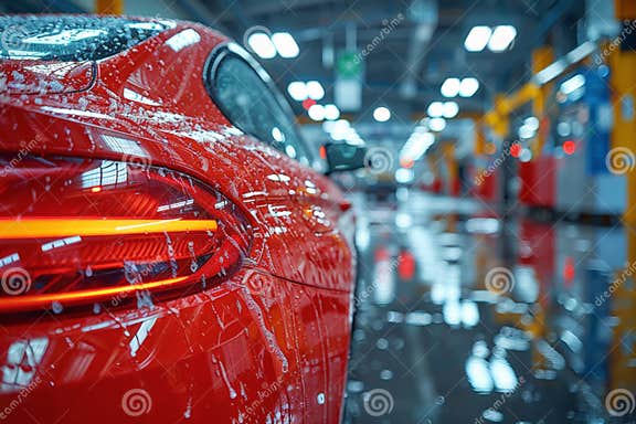 Red Posh Car Being Washed at an Automatic Car Wash Stock Illustration ...