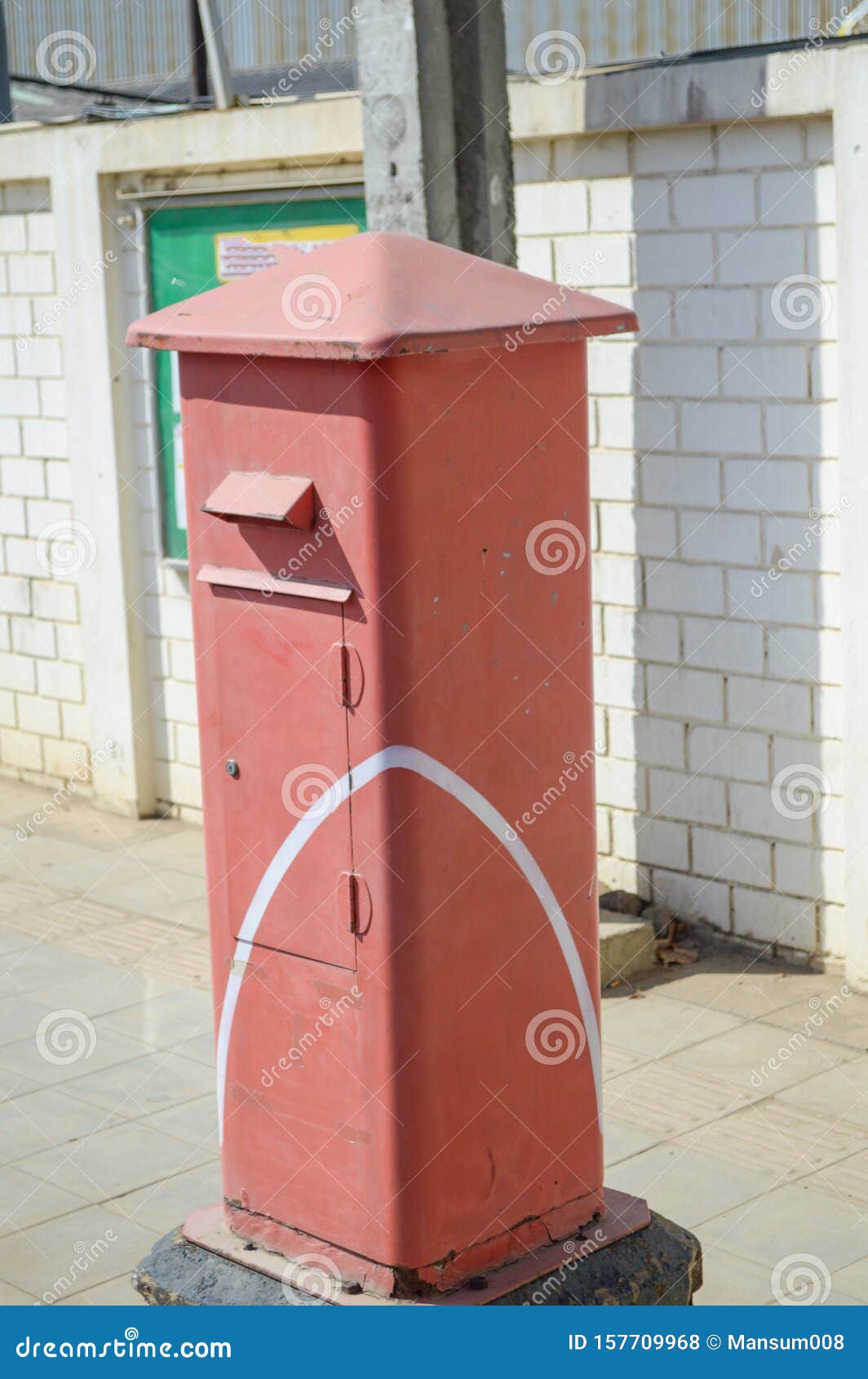 Red post box in city stock photo. Image of mail, traditional - 157709968
