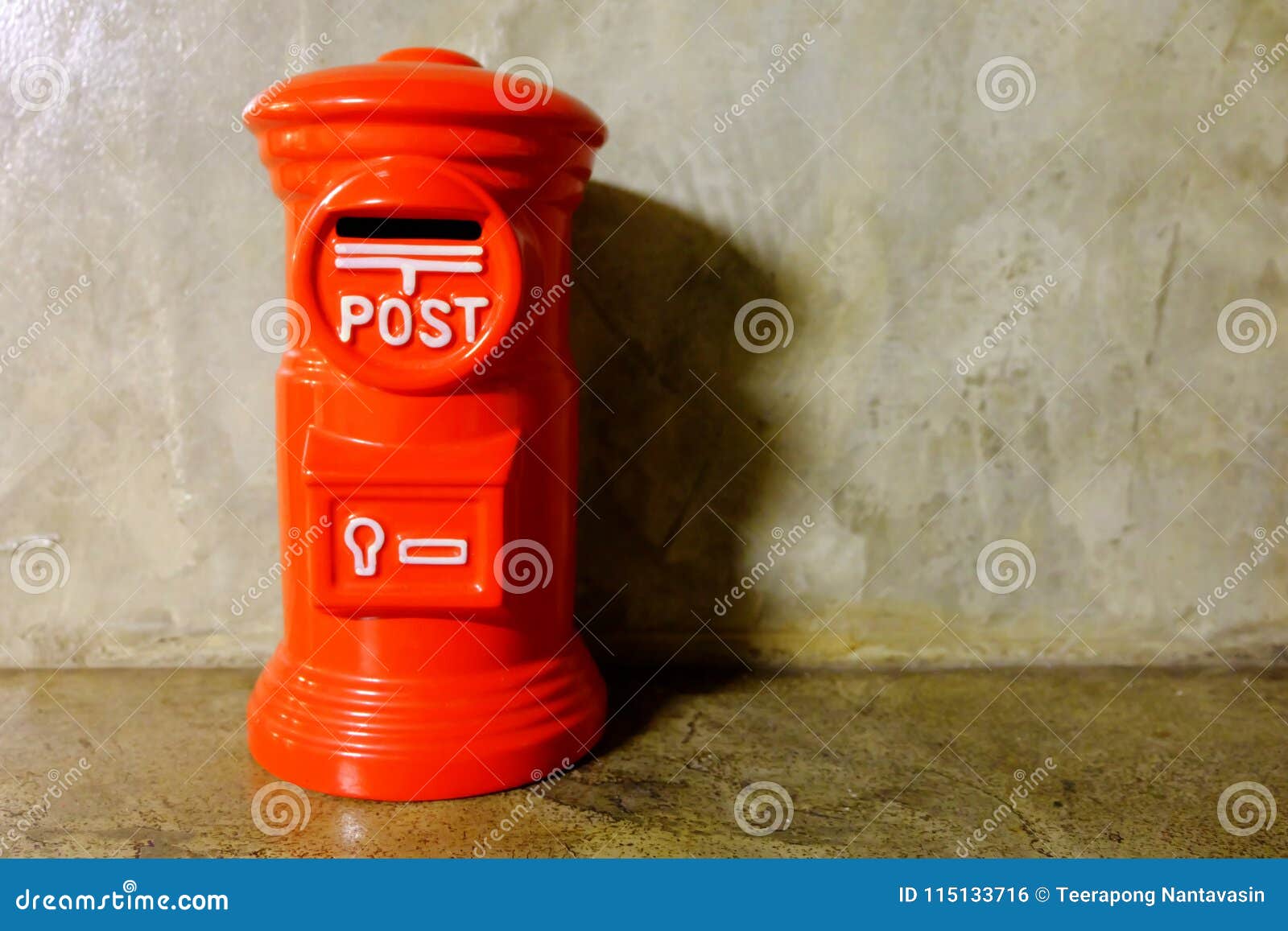Red Post Office Saving Box on Concrete Background. Stock Photo - Image ...