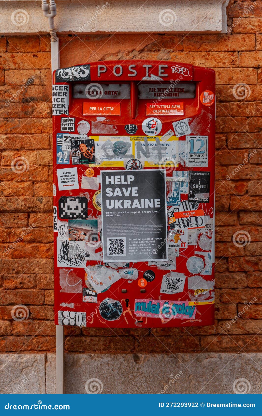Red Postbox Adorned with Stickers and Help Save Ukraine Message Flyer ...