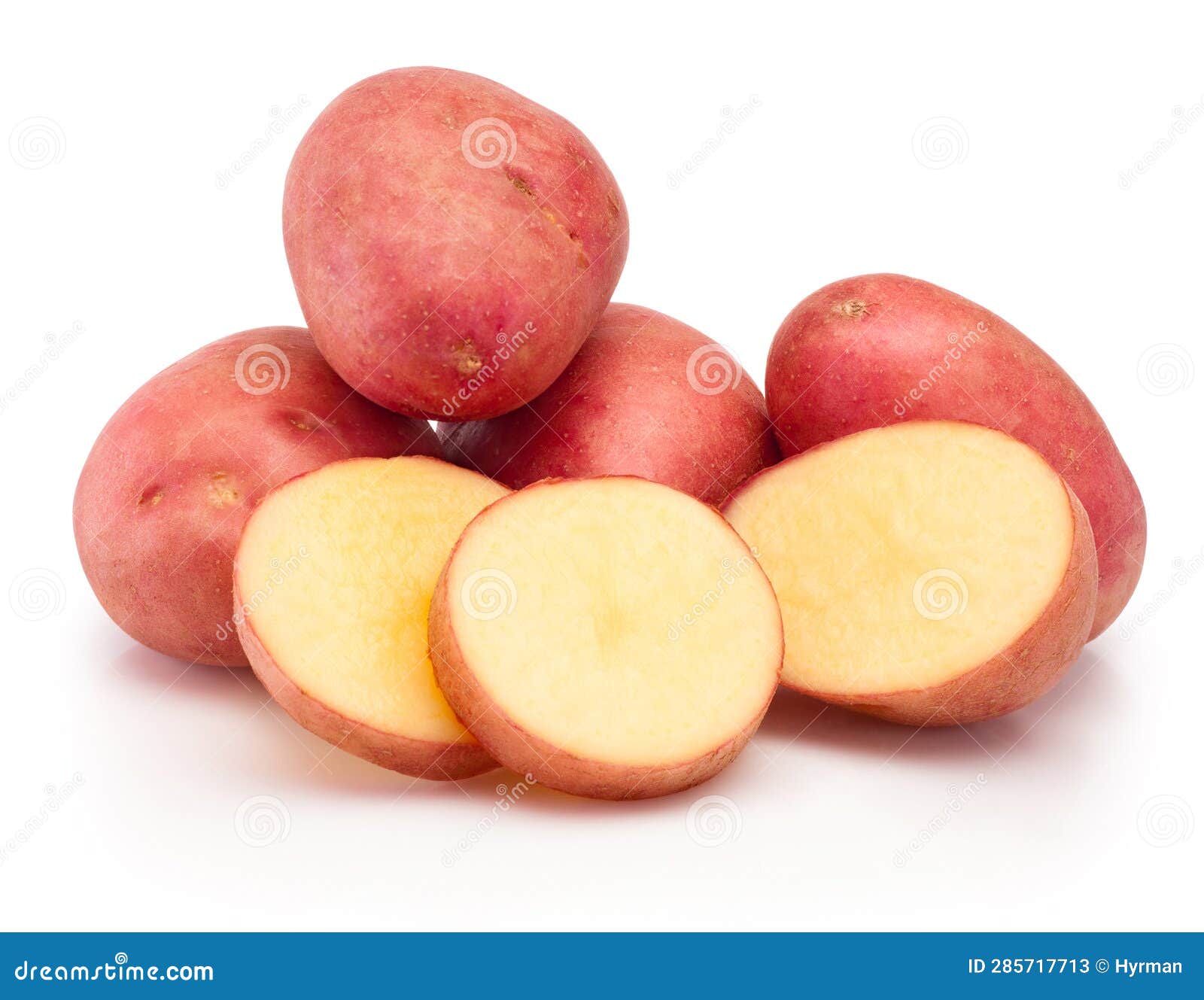 Red Potatoes Vegetables Cut in Slices Isolated on White Background ...