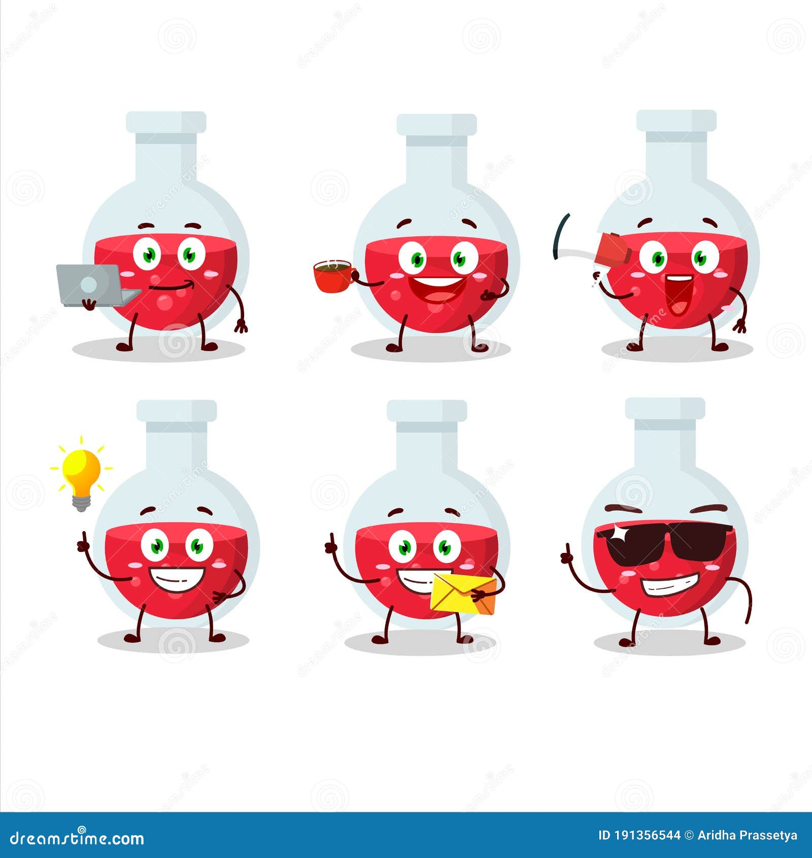 Red Potion Cartoon Character with Various Types of Business Emoticons ...