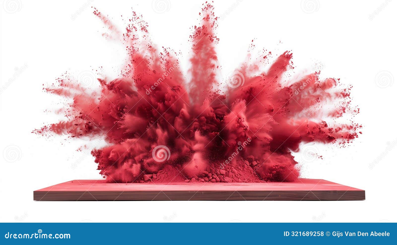 Red Powder Explosion Behind Podium on White Background Stock ...
