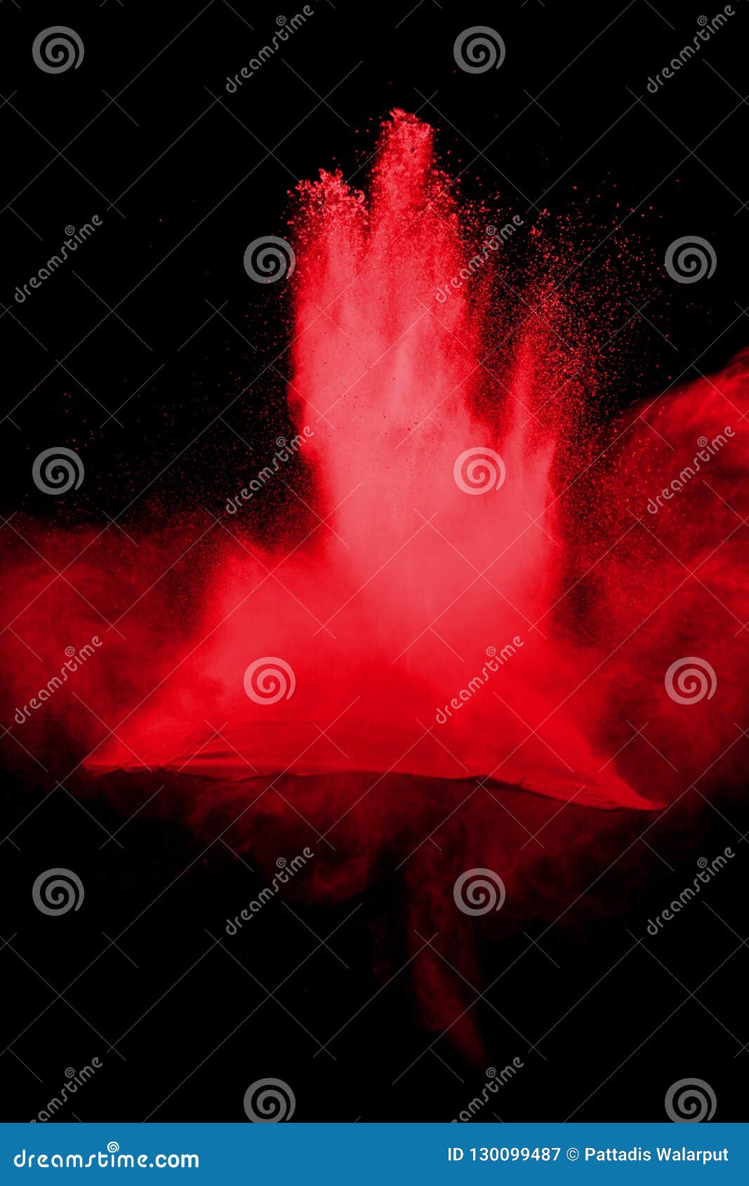 Red Powder Explosion On Black Background. Red Dust Particles Splash On ...
