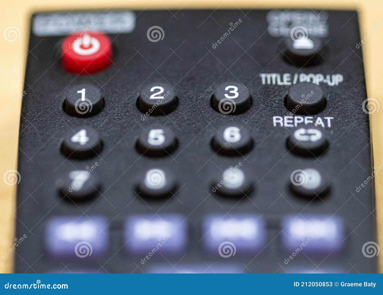 Remote Control Number Buttons Close-up on TV Remote Control with Out of ...