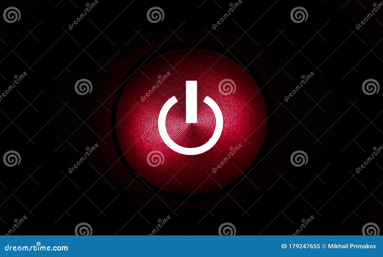 Red Power Button in the Dark, Black Background Stock Image - Image of ...