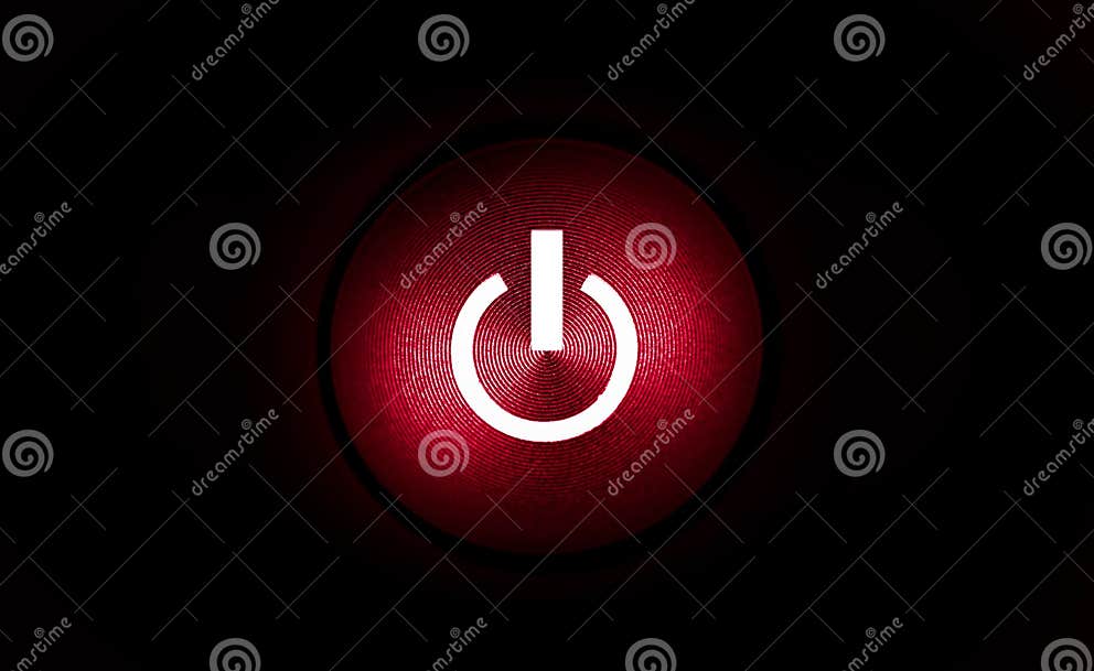 Red Power Button in the Dark, Black Background Stock Image - Image of ...