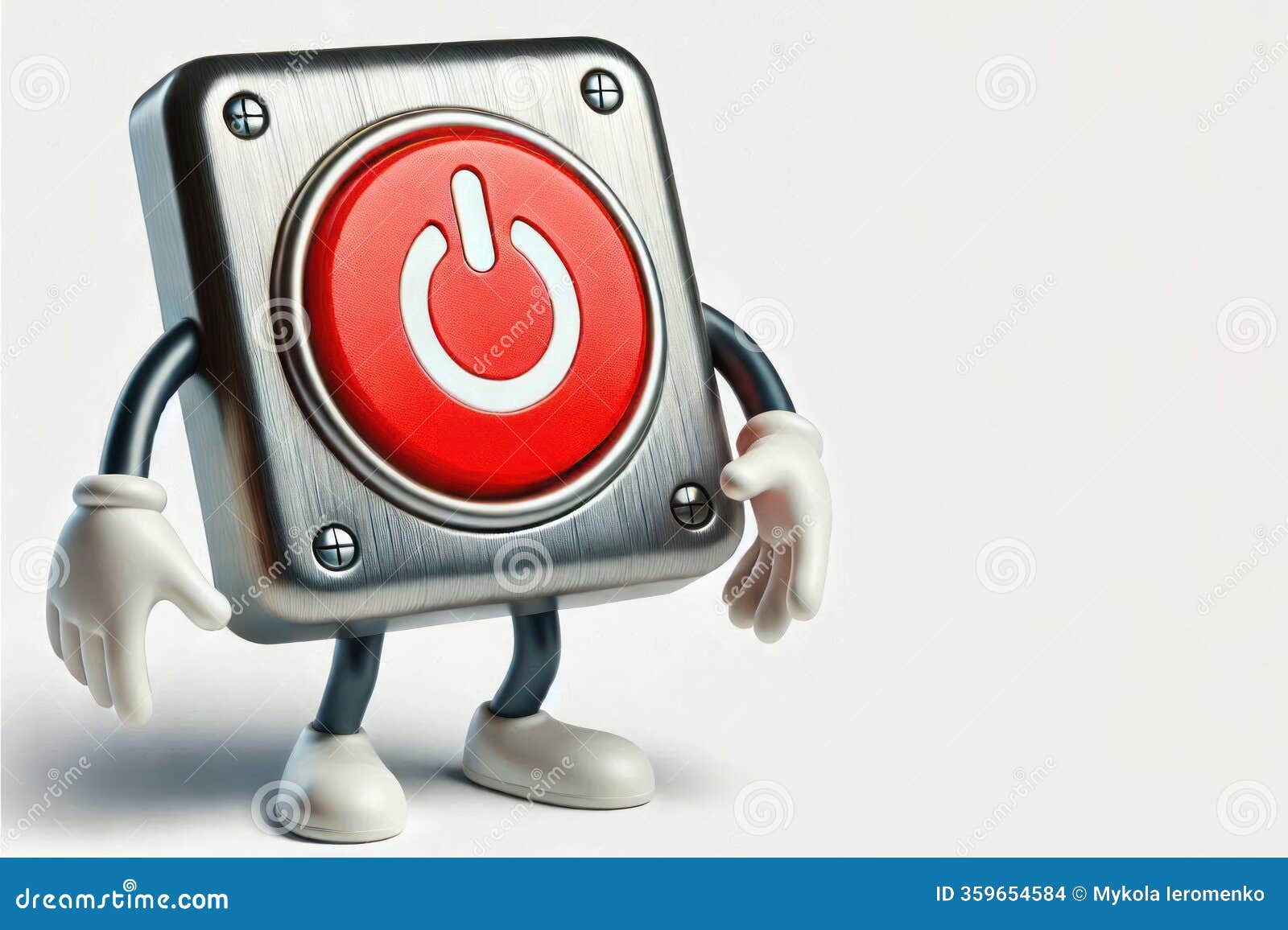 Red Power Button with Legs and Arms. Space for Text. Stock Photo ...