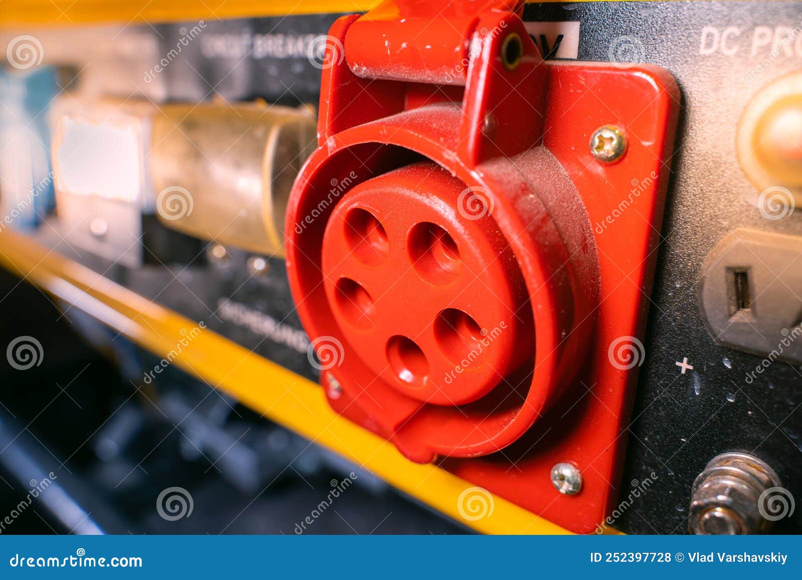 Red Power Outlet with Grounding on the Gas Generator Stock Photo ...