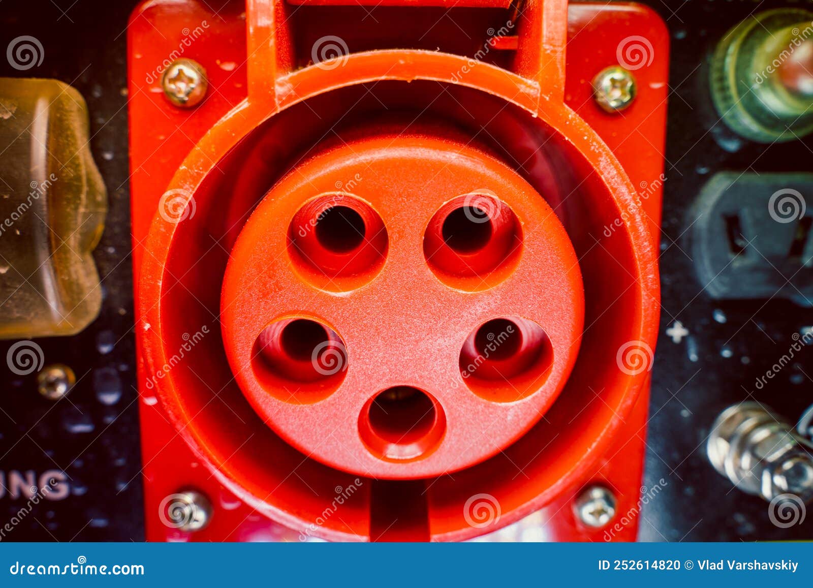 Red Power Outlet with Grounding on the Gas Generator Stock Photo ...