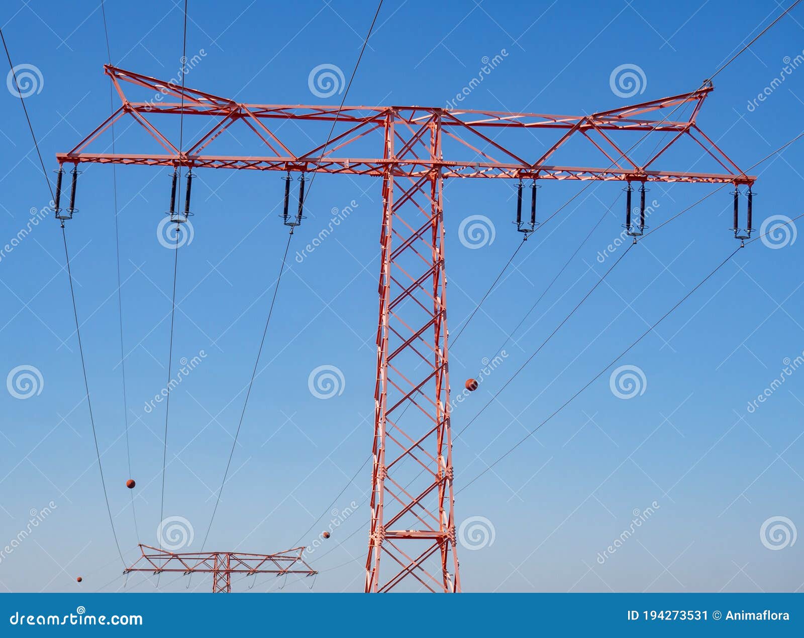 Red Power Pole on Blue Background Stock Image - Image of construction ...