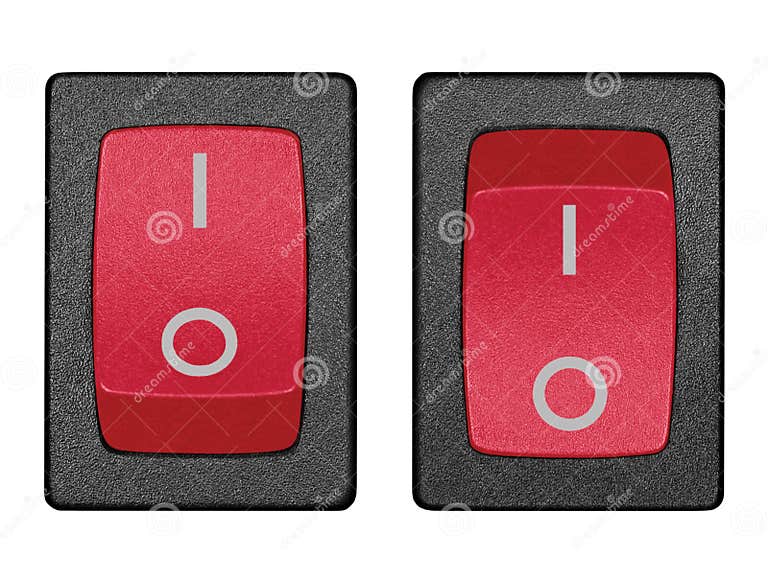 Red Power Switch on Off Position, Isolated Macro Stock Image - Image of ...
