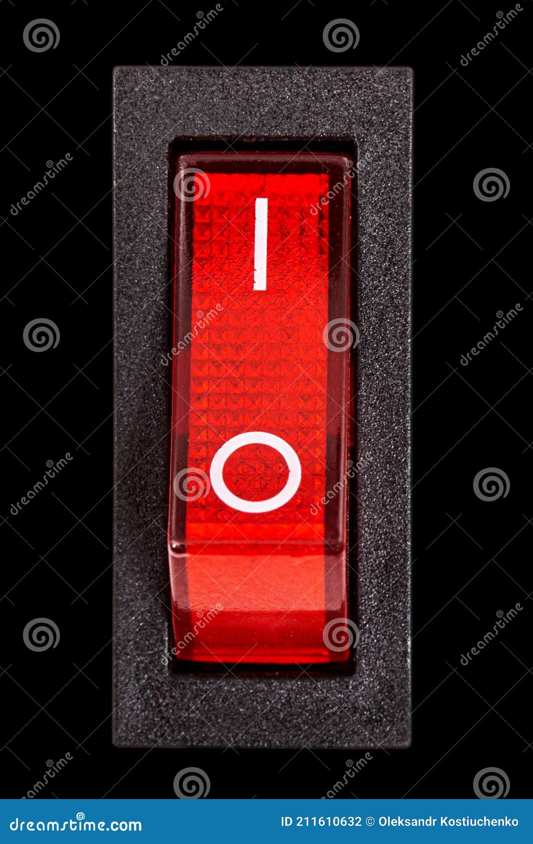 Red Power Switch at on Position, Isolated on Black Background Stock ...