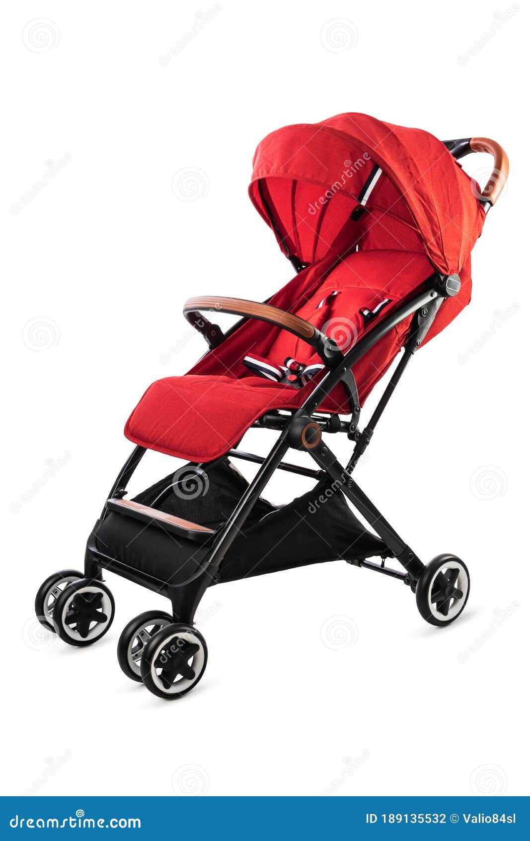 Red Pram Ready for a Summer Walk Isolated on White Stock Photo - Image ...