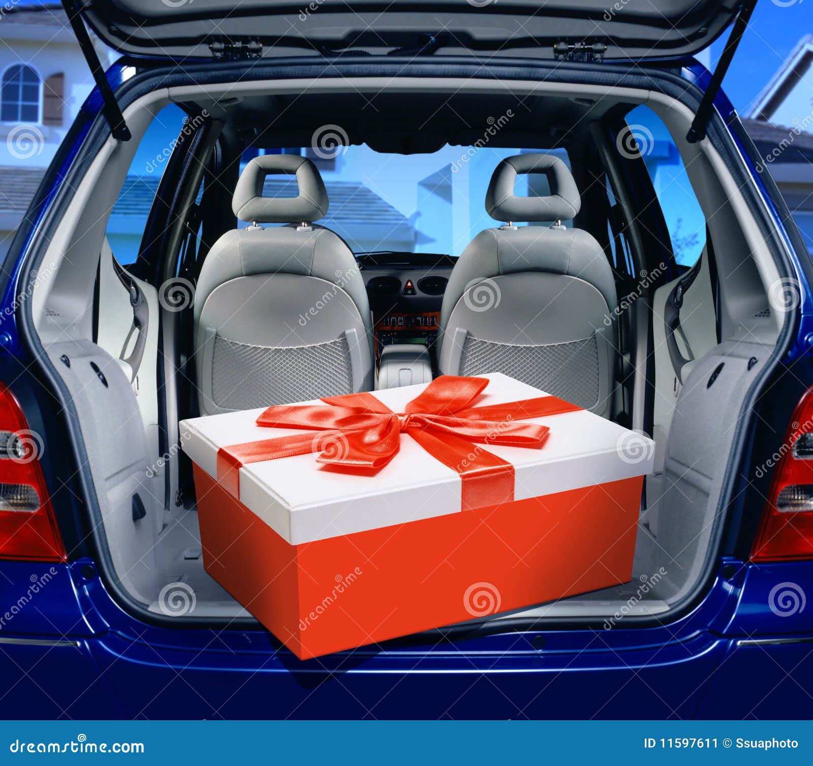 Red present in a car stock image. Image of package, amorous - 11597611