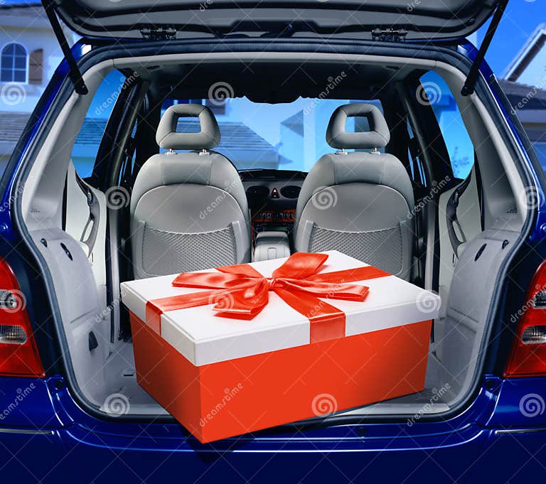Red present in a car stock image. Image of package, amorous - 11597611