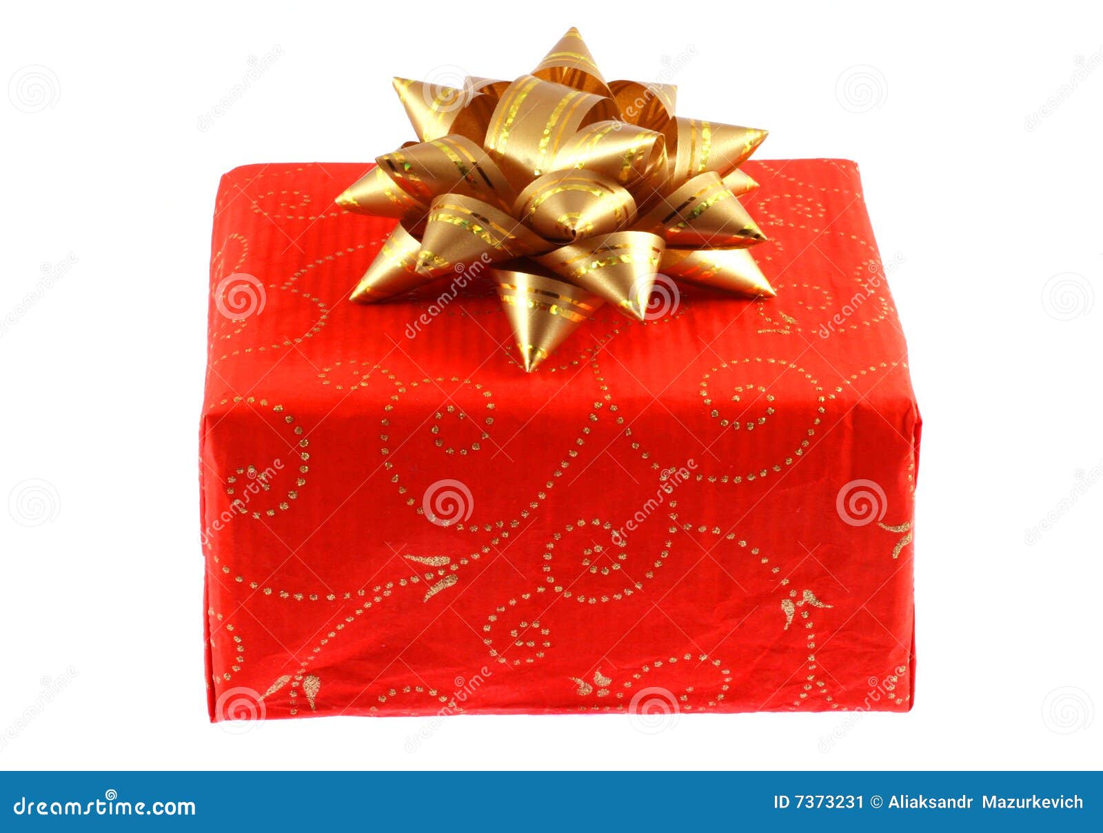 Red Present with gold bow stock image. Image of gift, ornament - 7373231