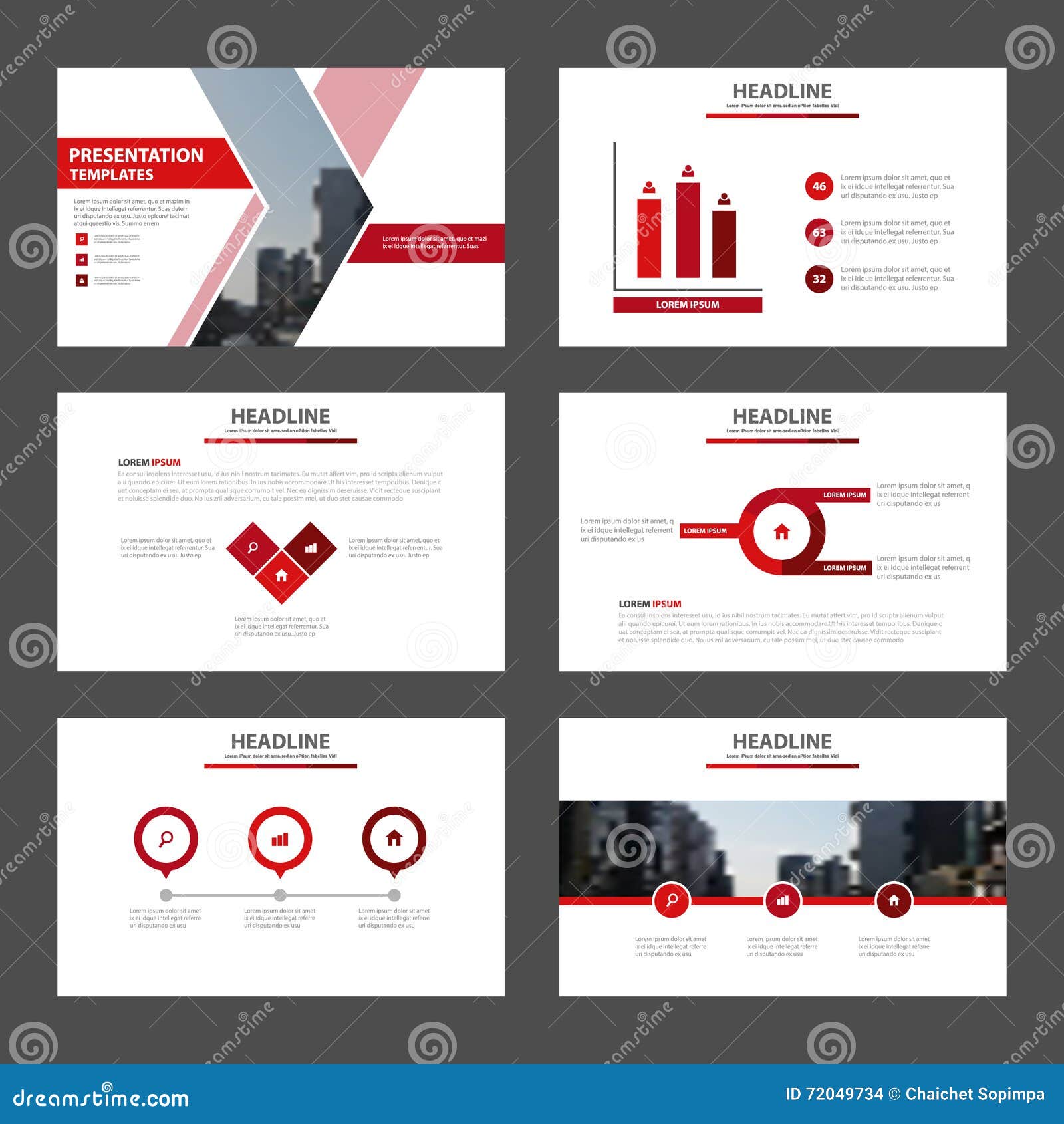 Red Presentation Templates Infographic Elements Flat Design Set Stock ...