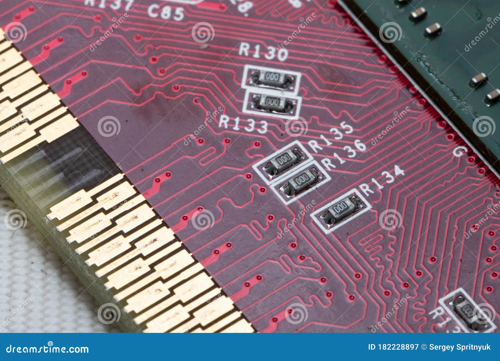 Red Printed Circuit Board with Components, Chip and Contacts Stock ...