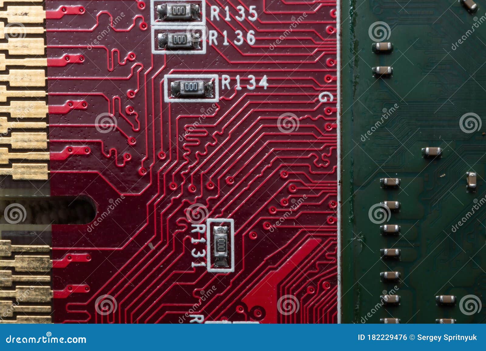Red Printed Circuit Board with Components, Chip and Contacts Stock ...
